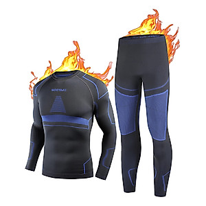 Thermal Underwear for Men Long Johns for Men, Long Underwear Mens Base Layer Men for Cold Weather Black-Blue
