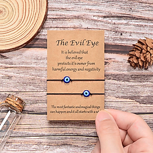 Shonyin Handmade Evil Eye Bracelets Set with Card Red String Bracelet Kabbalah Protection Luck Amulet for Women Men Father's Day Family Friends (B-Black Rope-Blue Eye)