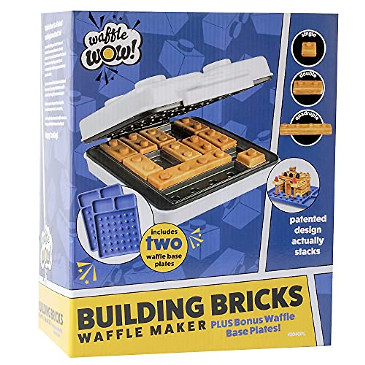 Building Brick Electric Waffle Maker with 2 Construction Eating Plates- Cook Fun, Buildable Waffles or Pancakes in Minutes- Revolutionize Breakfast for Kids, Adults- Stack & Build on Serving Dishes