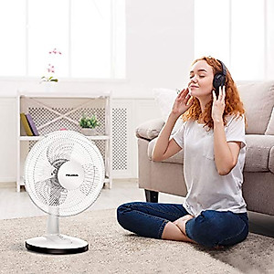 PELONIS FT30-15H Portable 3-Speed 12-Inch Oscillating Table Air Circulation Fan, White, 15 Inch TableFan