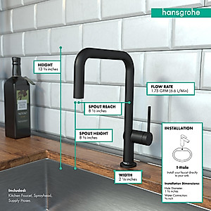 hansgrohe Talis N Black High Arc Kitchen Faucet, Kitchen Faucets with Swivel, Faucet for Kitchen Sink, Matte Black 72806671