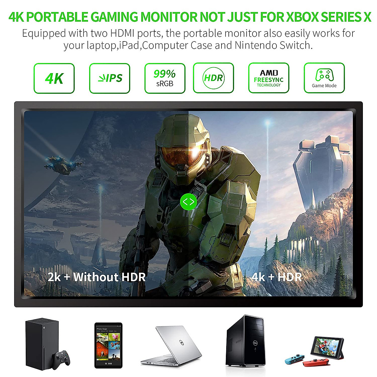 G-STORY 12.5‘’ Portable Monitor for Xbox Series X, UHD 4K Portable Gaming Monitor IPS Screen for Xbox Series X（not Included） with Two HDMI, HDR, Freesync, Game Mode, Travel Monitor for Xbox Series X