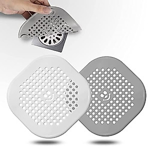 2 Pack Drain Hair Catcher Silicone Bathroom Accessories Shower Drain Protector Sink Drain Strainer Hair Stopper for Shower Kitchen Bathroom Tub Grey