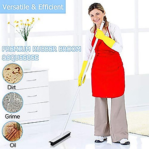 Push Broom, Soft Bristle Rubber Sweeper Squeegee Edge with 60 inches Adjustable Long Handle, Non Scratch Bristle Broom for Pet Dog Hair Carpet Hardwood Floor Tile Windows Cleaning (White)