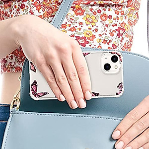 QISHANG Pink Butterfly Clear Case for iPhone 13 Mini, Transparent Slim Soft TPU Shockproof Corner Bumper Protective Cover Cute Kawaii Animal Pattern Anti-Scratch Cases for Kids Woman Teens Girls Boys