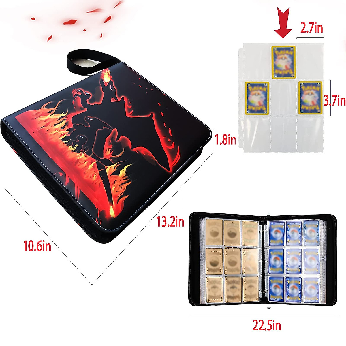 Card Binder for Trading Cards, 9-Pocket Trading Card Binder Fits 900 Cards with 50 Removable Sleeves