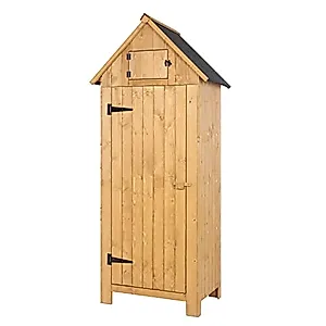 VINGLI Outdoor Wooden Storage Shed, Garden Shed Outside Tool Cabinet with Safety Latch, Patio Storage Organizer with Large Capacity for Garden Yard Lawn Equipment