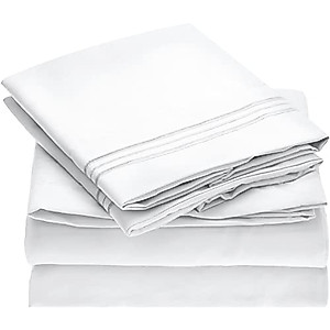 Mellanni King Size Sheets - Iconic Collection Bedding Sheets & Pillowcases - Hotel Luxury, Extra Soft, Cooling Bed Sheets - Deep Pocket up to 16" - Wrinkle, Fade, Stain Resistant - 4 PC (King, White)