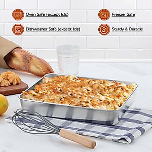 Onader 10⅜ x 8⅛ x 2 Inch Baking Pan with Lid 2 Pack Stainless Steel Lasagna Rectangular Cake Pan