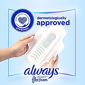Always Infinity FlexFoam Pads for Women Size 1 Regular Absorbency, 72 Count with Wings, Unscented, 36 Count - Pack of 2 (72 Count Total), White