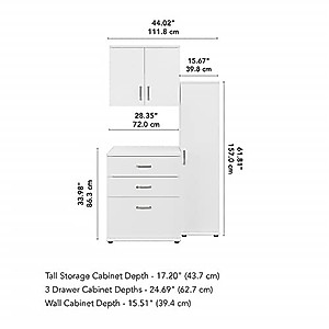 Bush Business Furniture Universal 3 Piece Modular Closet Storage Set with Floor and Wall Cabinets, White