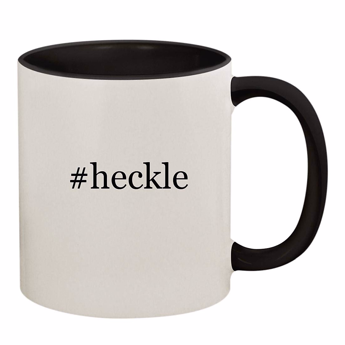 Knick Knack Gifts #heckle - 11oz Ceramic Colored Handle and Inside Coffee Mug Cup, Black
