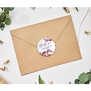 Darling Souvenir Round Cherry Blossom Thank You Stickers Personalized Bride Groom Names and Date Envelope Seals-45 Pcs