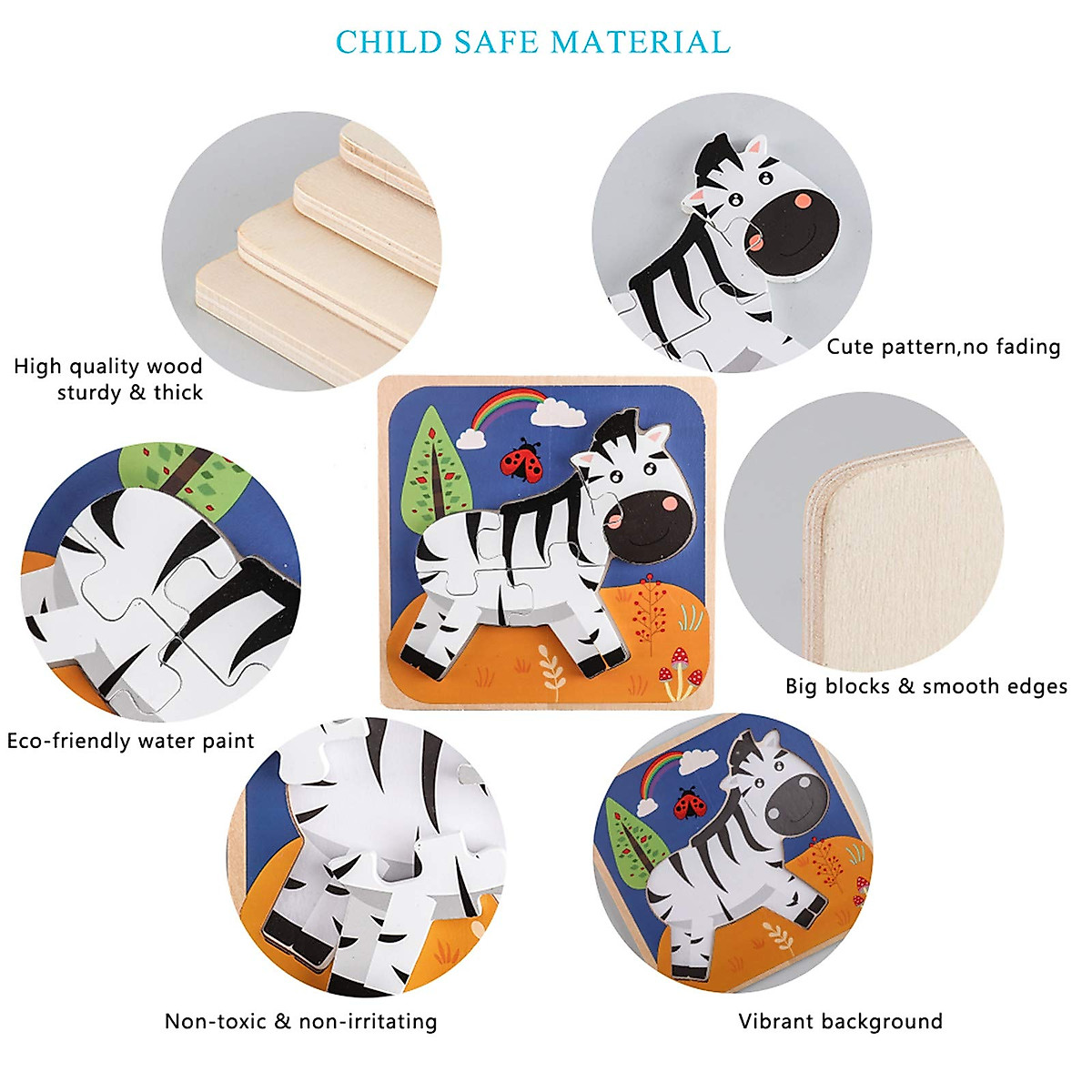 Wooden Puzzles for Toddlers 1-3,Toddler Puzzles Ages 1 2 3 4 Year Old with 6 Animal Patterns-Preschool Kids Learning Educational Montessori Toys Christmas Birthday Gifts