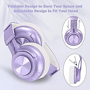 REETEC Wireless Bluetooth Headphones Over-Ear - [40 Hrs Playing Time, Soft Protein Earpads] Foldable HiFi Stereo Wireless Headphones with Microphone, Deep Bass Headset for Phone, PC, iPad - Purple
