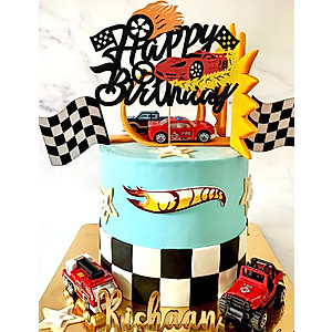 Bdayshop Fire Car Cake Topper Race Cars Cake Decorations Glitter Red Hot Car Cake Toppers for Boys Girls Racing Car Theme Birthday Party Supplies for Kids Baby Shower