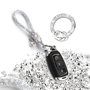 Jawmoy Pack-1 Bling Car Keychain, Rhinestones Keychain Accessories, Metal Crystal Key Chain Ring (Silver)