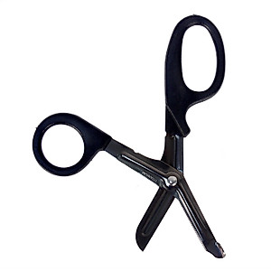 MediTac Titanium-Bonded EMT Trauma Shears – 7 ¼” Black Medical Bandage Scissors with LED Pen Light Two Pack - Autoclavable (Black & Silver)