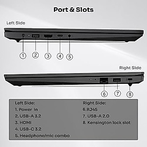 Lenovo V-Series V15 Business Laptop, 15.6" FHD Display, AMD Ryzen 7 7730U, 24GB RAM, 1TB SSD, Numeric Keypad, HDMI, RJ45, Webcam, Wi-Fi, Windows 11 Pro, Black