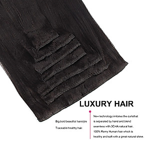 ABH AmazingBeauty Hair Real Remy Thick Yaki Straight Clip Ins Black Hair Extensions for African American Relaxed Hair 7 Pieces 120 Gram Per Set, 14 Inch