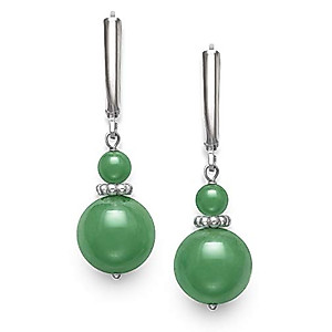 Sterling Silver Natural Green Jade Dangle Earrings