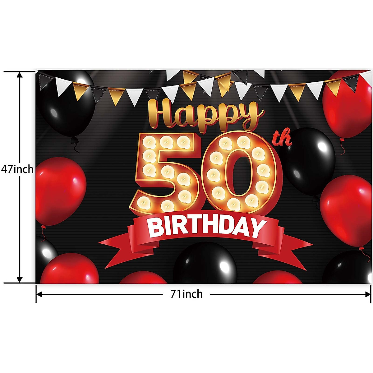 Happy 50th Birthday Black Banner Decorations Gold Backdrop Red and Black Balloons Theme Decor for Girls Women Princess 50 Years Old Birthday Party Supplies Photo Booth Props Background Favors Glitter