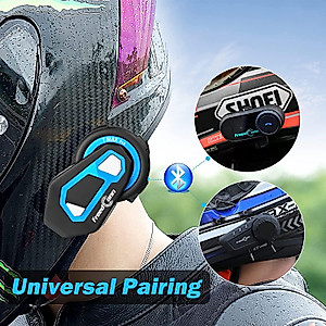 FreedConn T-MAX Motorcycle Helmet Bluetooth Intercom Headset Communication Systems Kit, Full Duplex 6 Riders Group Helmet Intercom/FM Radio/Voice Prompt/MP3/GPS Connective/Range 1000m / Waterproof