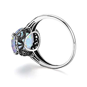 SZJINAO 6CT White Opal Ring Sterling Silver Rings For Women Floral Edwardian Antique Filigree Engagement Wedding Ring (Opal, 7)