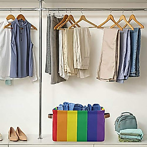 AUUXVA Storage Basket LGBT Pride Rainbow Stripe Storage Cube Box Durable Canvas Collapsible Toy Basket Organizer Bin with Handles for Shelf Closet Bedroom Home Office