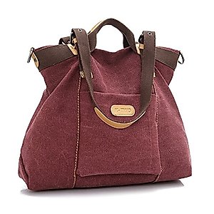 Women Canvas Handbags Hobo Shoulder Purse, Large Capacity Tote Crossbody Bag Satchel (Purple)