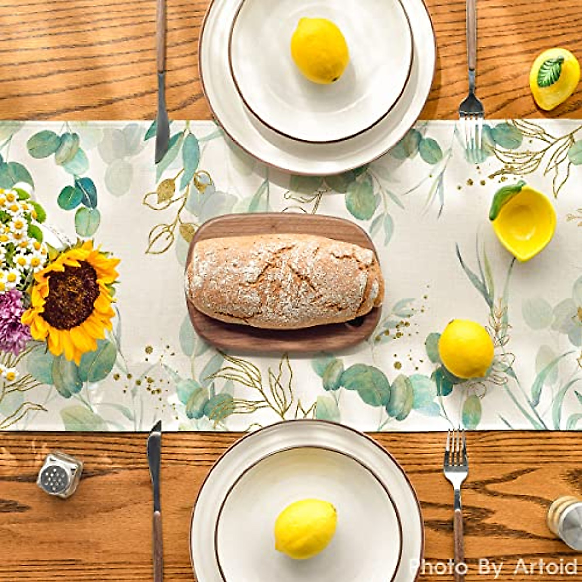 Artoid Mode Beige Greenery Eucalyptus Summer Table Runner, Spring Seasonal Anniversary Holiday Kitchen Dining Table Decoration for Indoor Outdoor Home Party Decor 13 x 72 Inch