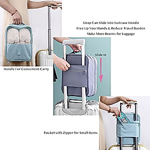 Travel Accessories Shoe Bags for Storage Travel Pouches, Travel Essentials Luggage Packing Cubes with Handle, Shoe Organizer for Suitcase with Luggage Handle Strap (Pink Striped)