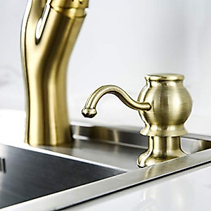 RANDOM Brushed Gold Solid Brass Soap Dispenser for Kitchen Sink, Refill from The Top, Built in Design for CounterTop with Large Liquid Soap Bottle. (Brushed Gold)
