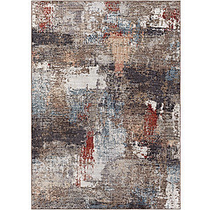 Mark&Day Outdoor Rugs, 6x9 Gijzel Modern Indoor/Outdoor Dark Brown Area Rug, Non Shedding Grey Cream Carpet for Patio, Porch, Deck, Bedroom, Living Room or Kitchen (6'7" x 9')