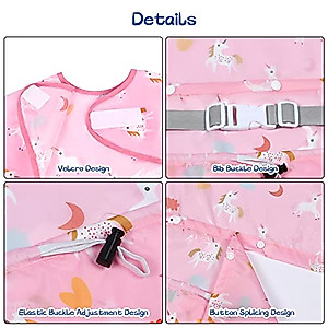 Vicloon Coverall Baby Feeding Bib, 2 In 1Weaning Bibs Attaches to Highchair and TableWeaning, Long Sleeve Bib with Waterproof, Baby Bibs for Feeding, Adjustable,Machine Washable(Unicorn Pattern)