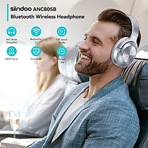 Siindoo Active Noise Cancelling Headphones, Wireless Over Ear Bluetooth Headphones with Microphone, HiFi Audio,40H Playtime, Deep Bass for PC TV, for Home, Work, Travel
