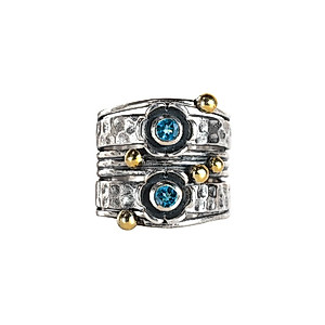 YoTreasure London Blue Topaz 925 Sterling Silver Brass Wide Band Statement Ring
