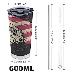 zxxpensy 20 Oz Tumbler Travel Cup Eagle Mid-Century Water Bottle, Stainless Steel Vacuum Insulated Coffee Mug with Straw Lid And Cleaning Brush
