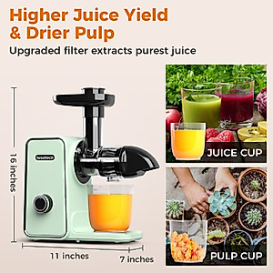 IWODTECH Juicer Machine, Cold Press Juicer with 2 Speed Modes, Slow Masticating Juicer Vegetable and Fruit, Celery Juicer, BPA-Free, Easy to Clean, Matcha Green