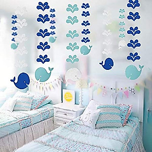 Party Banner/Garland Party Decoration/Sea Whale Bunting/Sea Paper Hanging Banner for Birthday Wedding Baby Shower Sailing Party Supplies Backdrop Room Showcase Decoration (Whale Blue)