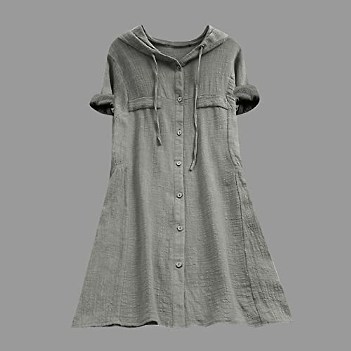 Women's Vintage Cotton Linen Dress Button Down Short Sleeve Casual Midi Dresses Summer Loose Flowy Sundress