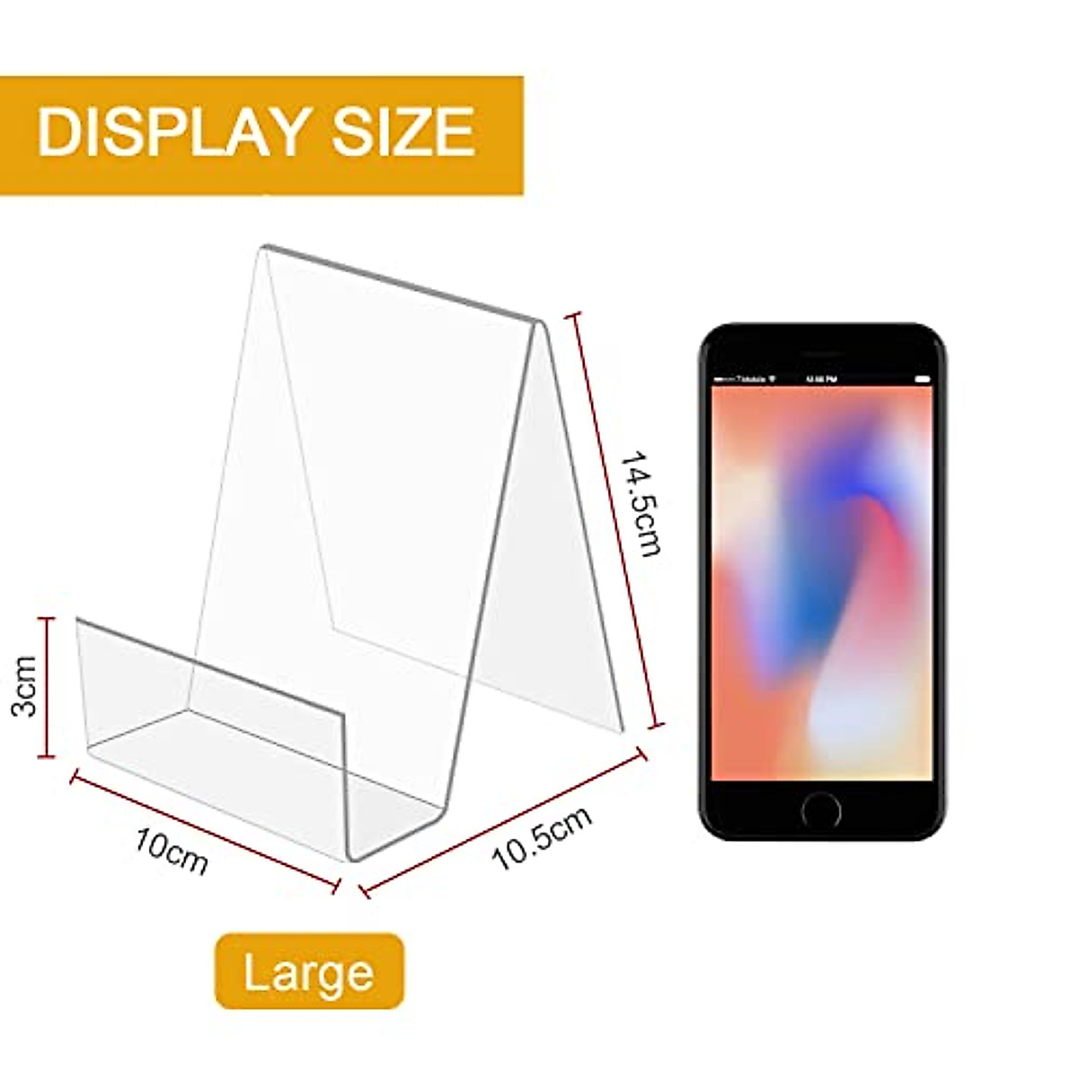 Jsdoin 6 Pack Display Stand with Ledge, Clear Acrylic Book Stand Picture Holder Tablet Holder for Displaying Pictures, Books, Music Sheets, Notebooks, Artworks, Cds etc (Large)