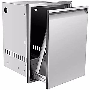 AHLOKI Outdoor Kitchen Trash Drawer with Trash Bin Pull Out Drawers for Kitchen Cabinets,304 Stainless Steel, Brushed, Durable & Easy to Clean,17W X 23H X 16D Inch