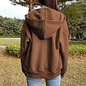 KUGUYIBO Women's Oversized Sweatshirt Y2K E-Girl Hoodies Pullover for Teen Girls Long Sleeve Jackets Baggy Streetwear (Brown, s)