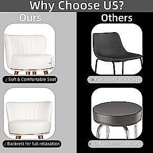 SeekFancy 27" Swivel Bar Stools Set of 4, Counter Heigh Bar Stools with Back, White & Gold Bar Stools with Wood Legs & Footrest, Upholstered Swivel Counter Stools,Leather Bar Chairs for Kitchen Island