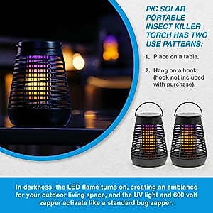 PIC Portable Solar Insect Killer Torch (FLPT), Bug Zapper and Flame Accent Light, Kills Bugs on Contact - Twin Pack