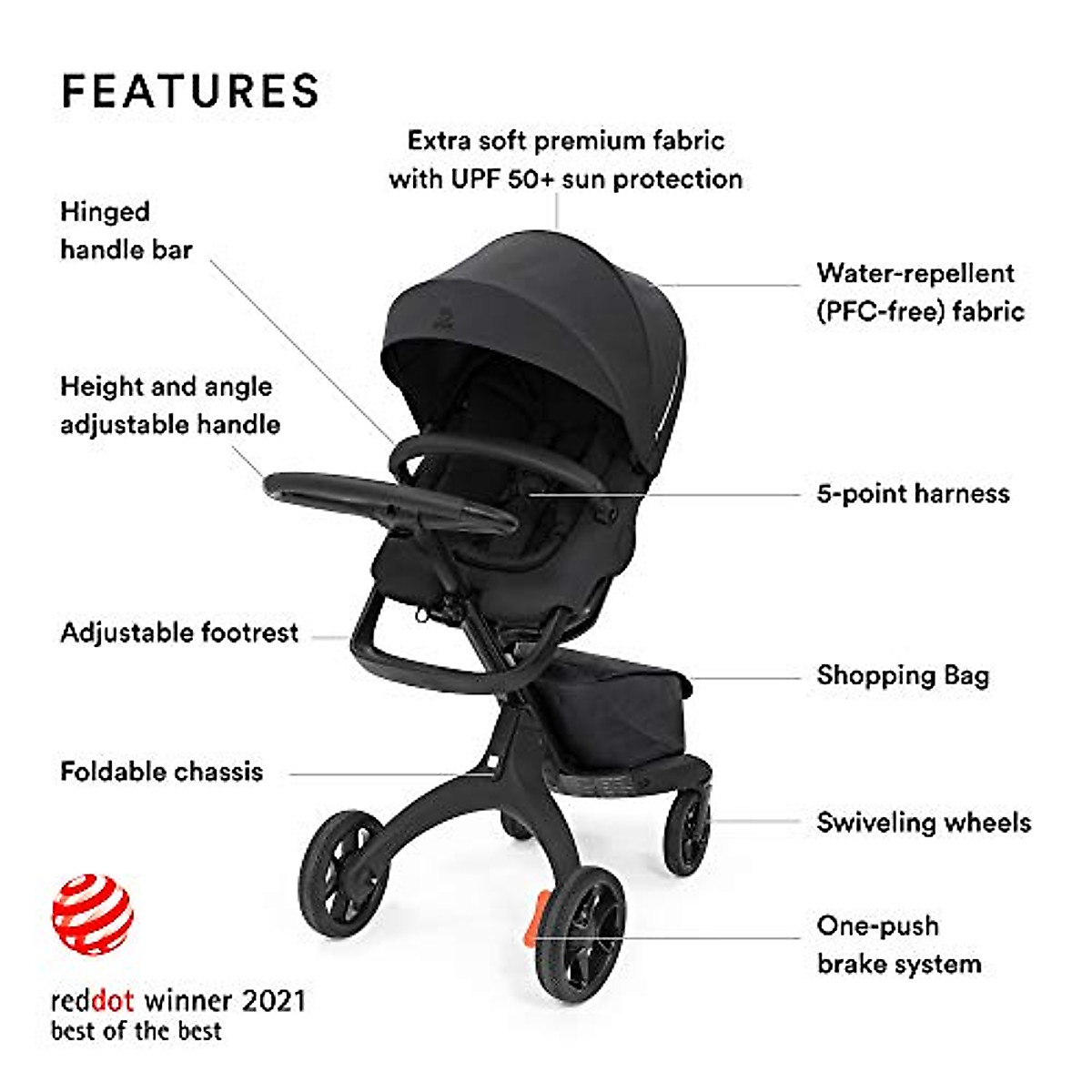 Stokke Xplory X, Signature - Luxury Stroller - Adjustable for Both Baby & Parents’ Comfort - Padding & Harness for Added Safety - Folds in One Step
