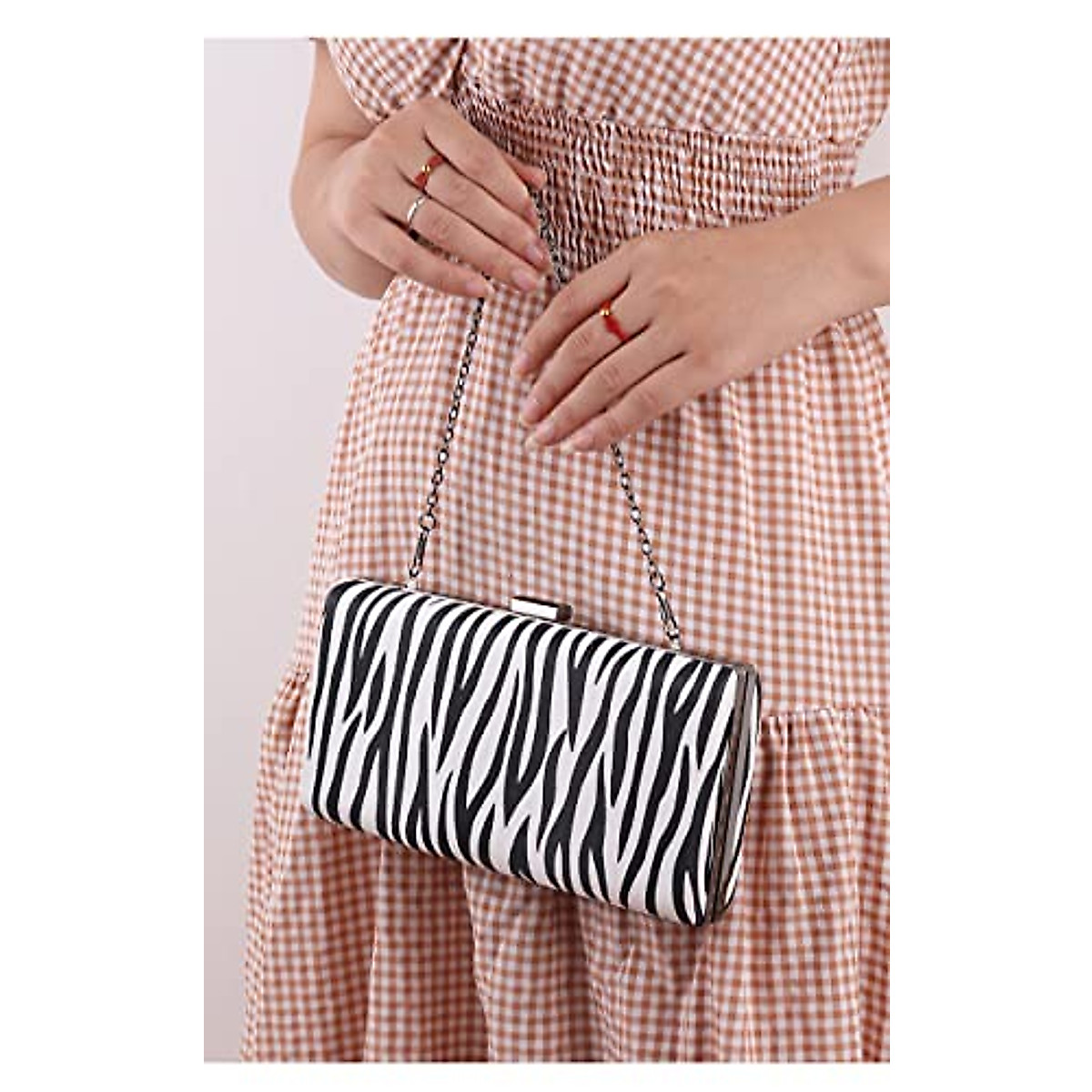 Women Clutch Evening Purses Black - and White Zebra Pattern Wristlet Hobo Bag Crossbody Bag with Chain Strap for Party (Zebra)