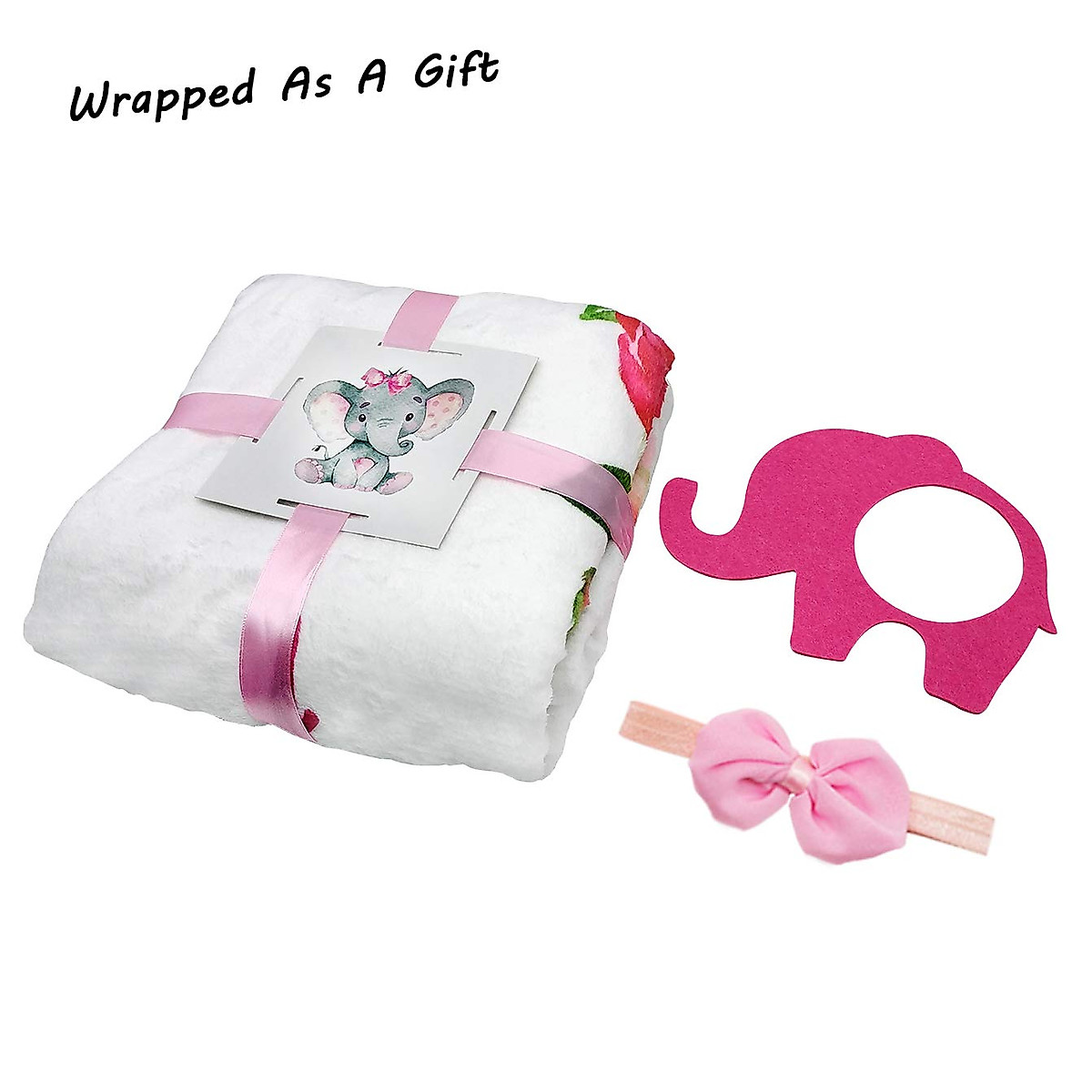 Baby Monthly Milestone Blanket Girl - Newborn Month Blanket Personalized Shower Gift Soft Fleece Photography Background Photo Prop Floral Elephant Blanket with Frame Headband Large 51''x40''