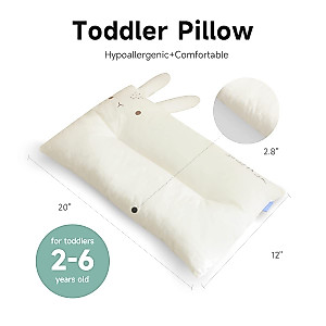 Choc chick Toddler Pillow,20X12inches Machine Washable 100% Cotton Pillowcase Soft Hypoallergenic Kids Pillows,Child Cute Animal Perfect Toddler Pillows for Sleeping 2 Years Old (Rabbit)